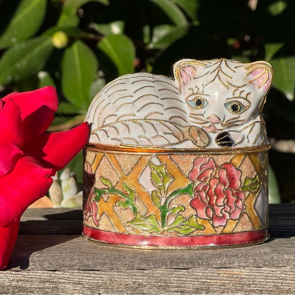 Accents | Vintage Cloisonn Cat Trinket Box | Poshmark